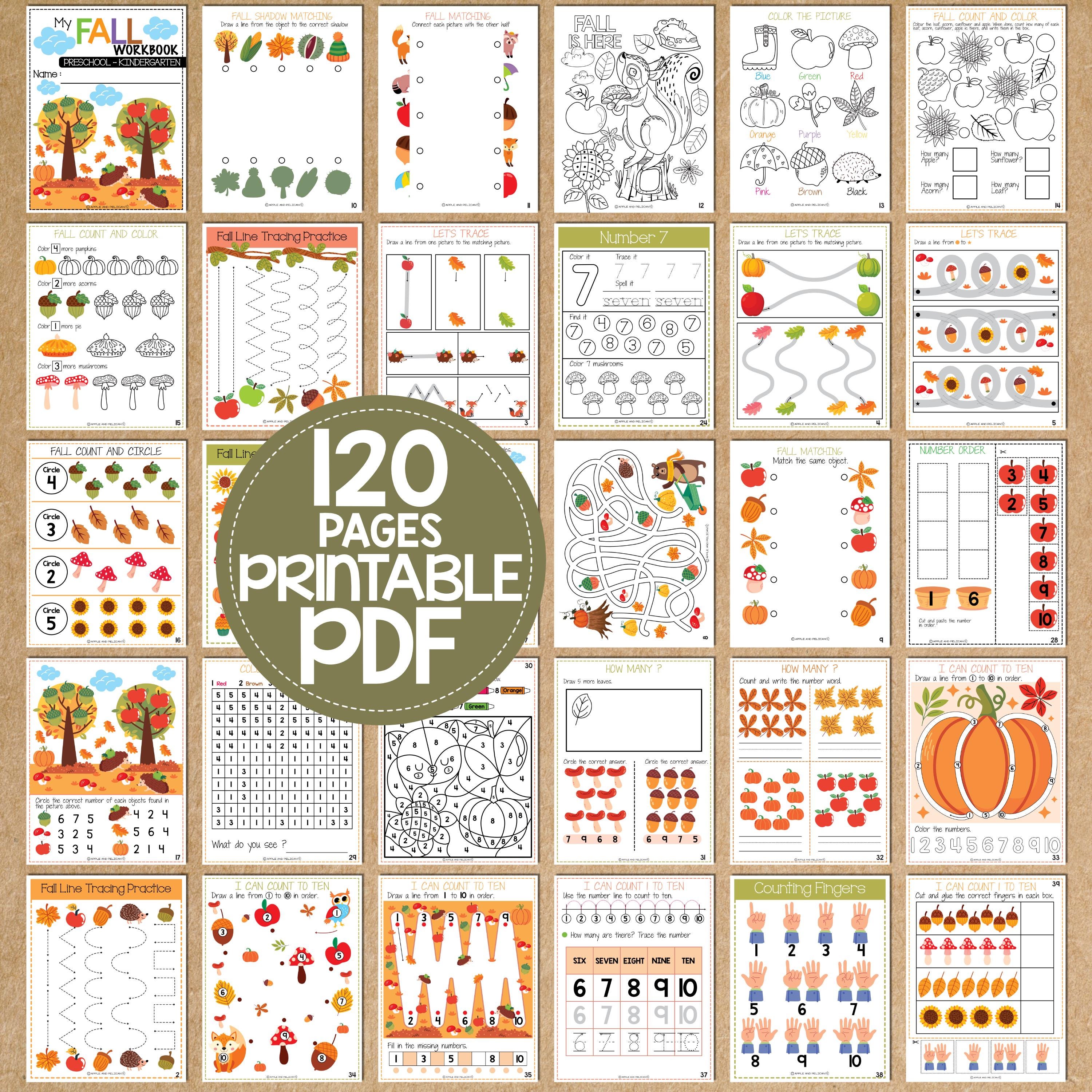 Fall Preschool Kindergarten Activity Packet, Fall Kid Activity ...