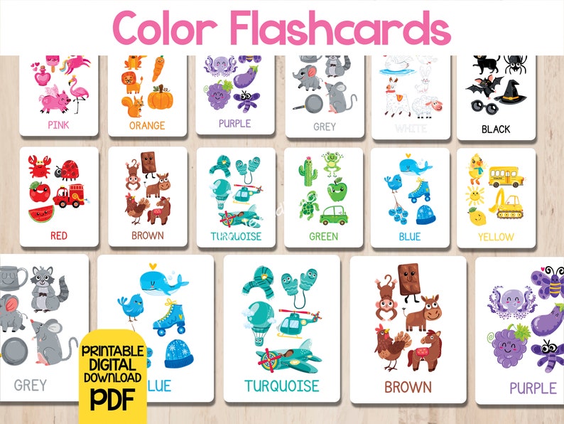 12 Childrens Color Cards, Color Flash Cards, Printable Kids Color Cards ...