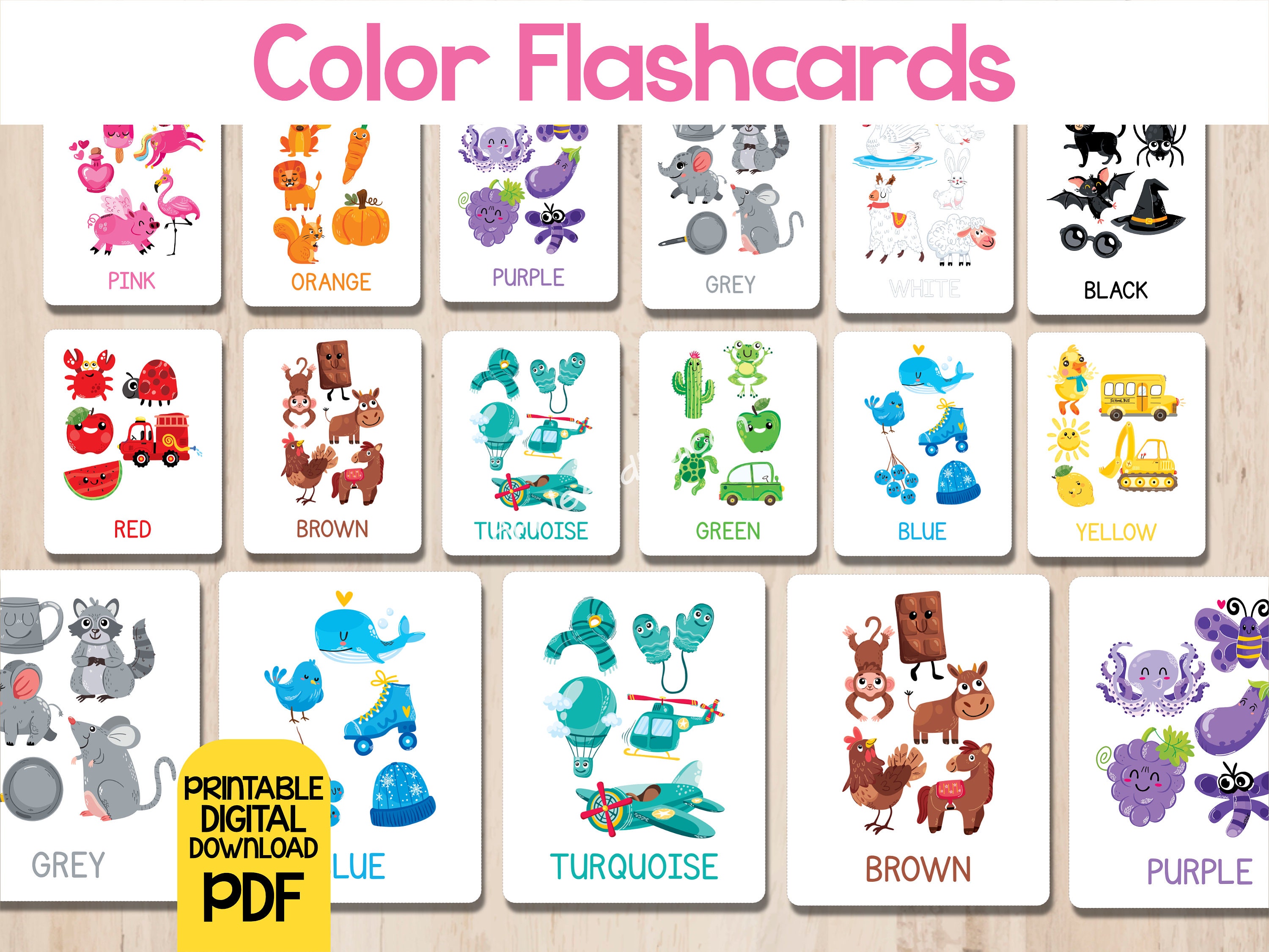 12 Children’s Color Cards, Color Flash Cards, Printable Kids Color ...