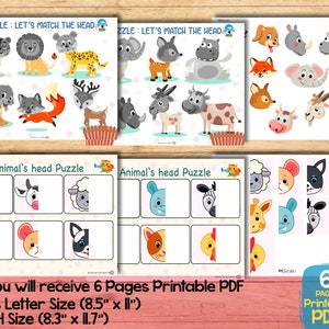 Animal Head Matching Puzzle Activity for Toddler Homeschool Printable ...