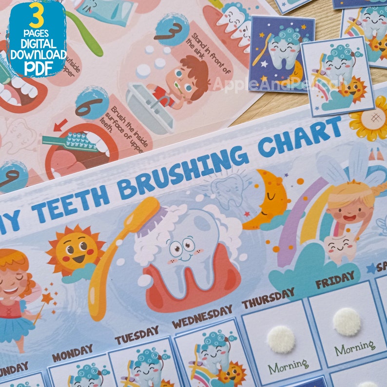 Toddler Daily Brushing Teeth Charts Kids Daily Routine Chart, Toddler ...