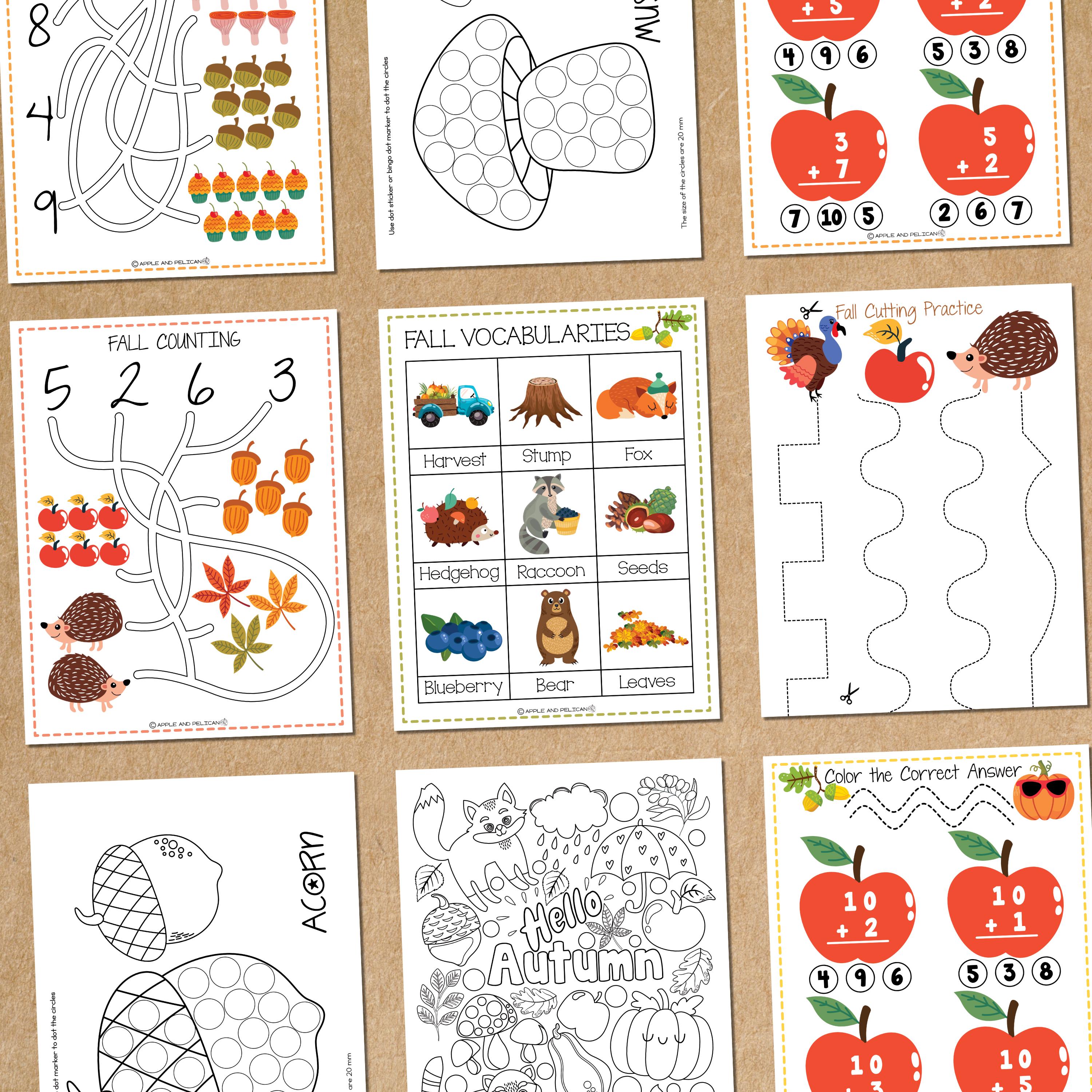 Fall Printable Kid Activity Preschool Packet, Printable Preschool ...