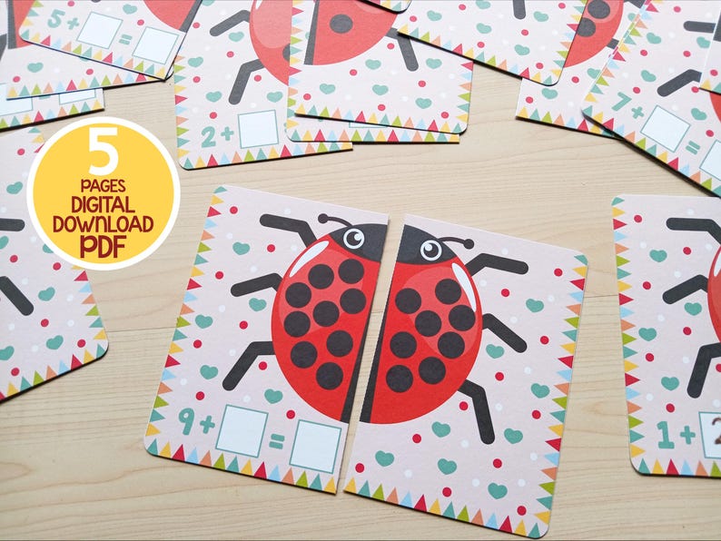 Addition Math Activity Printable, Ladybug Dot Count Puzzle, Spring Fine ...