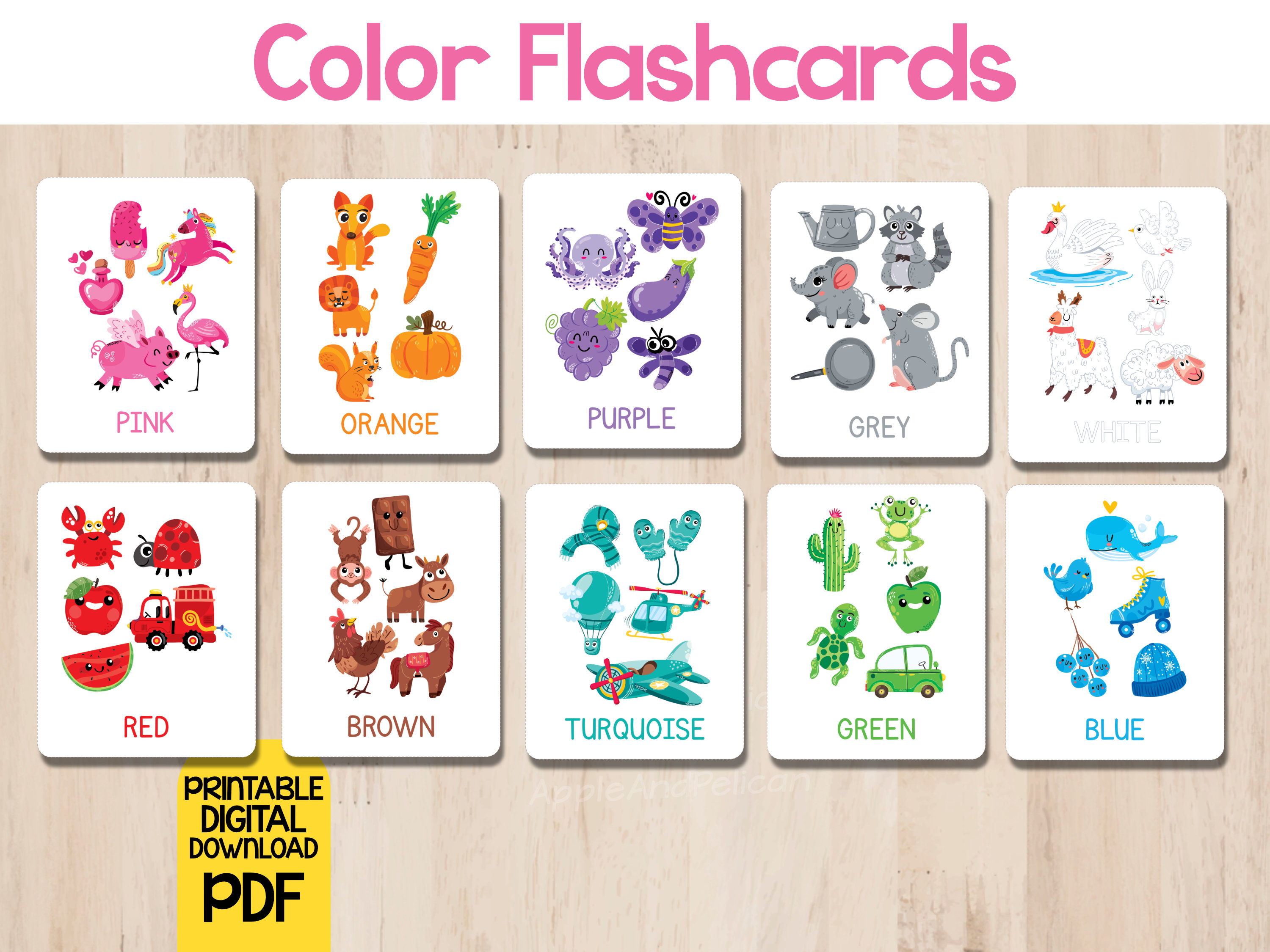 12 Childrens Color Cards, Color Flash Cards, Printable Kids Color Cards ...