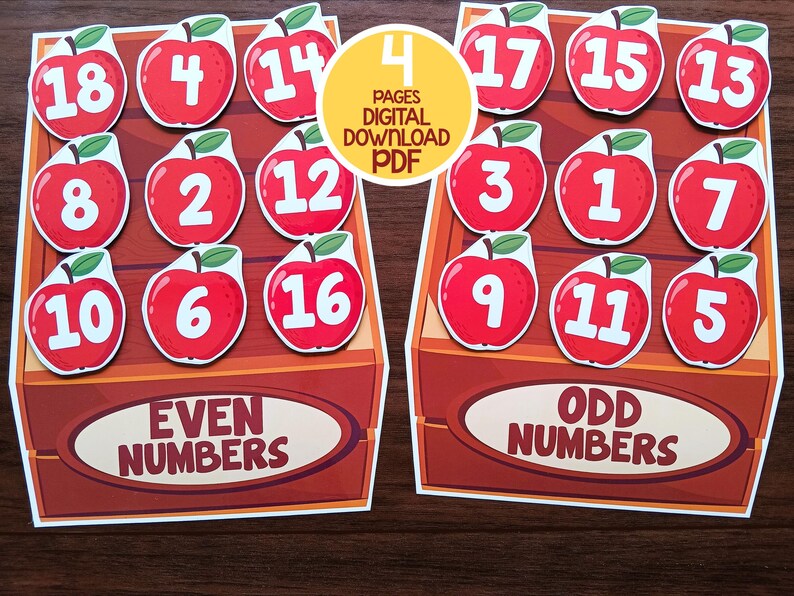 Math Activity Even and Odd Number Sorting Preschool Printable, Apple ...
