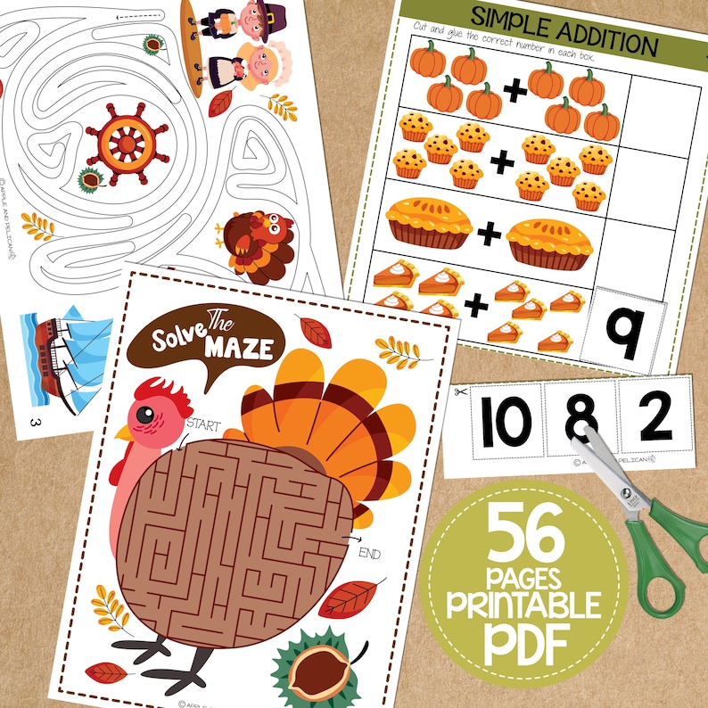 Thanksgiving Kid Activity Preschool Packet, Printable Worksheet ...