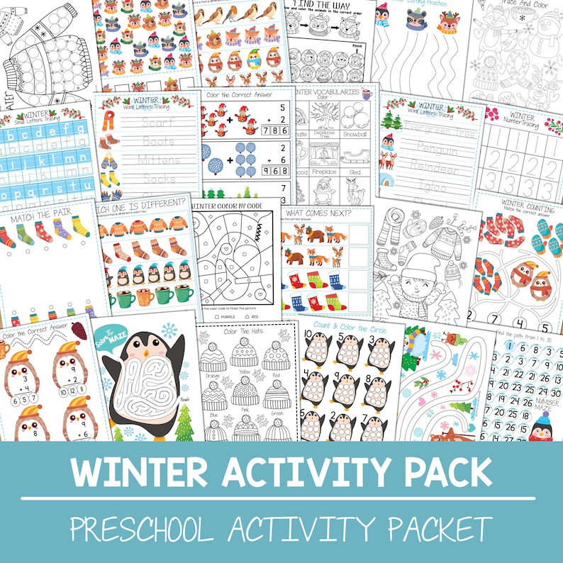 Winter Printable Kid Activity Preschool Packet, Printable Preschool ...