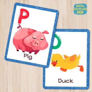 Alphabet Flashcards Montessori Learning Printable, Toddler Animal ABC ...