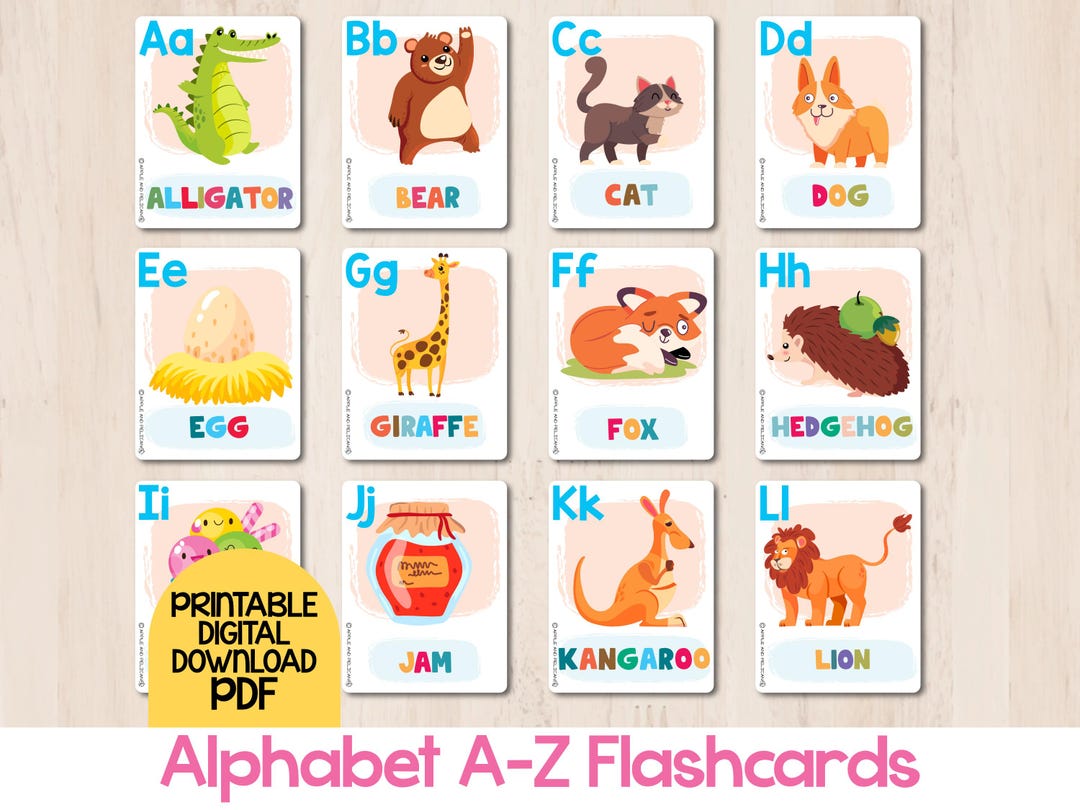 26 Alphabet ABC Flash Cards Printable, Educational A-Z Montessori Card ...