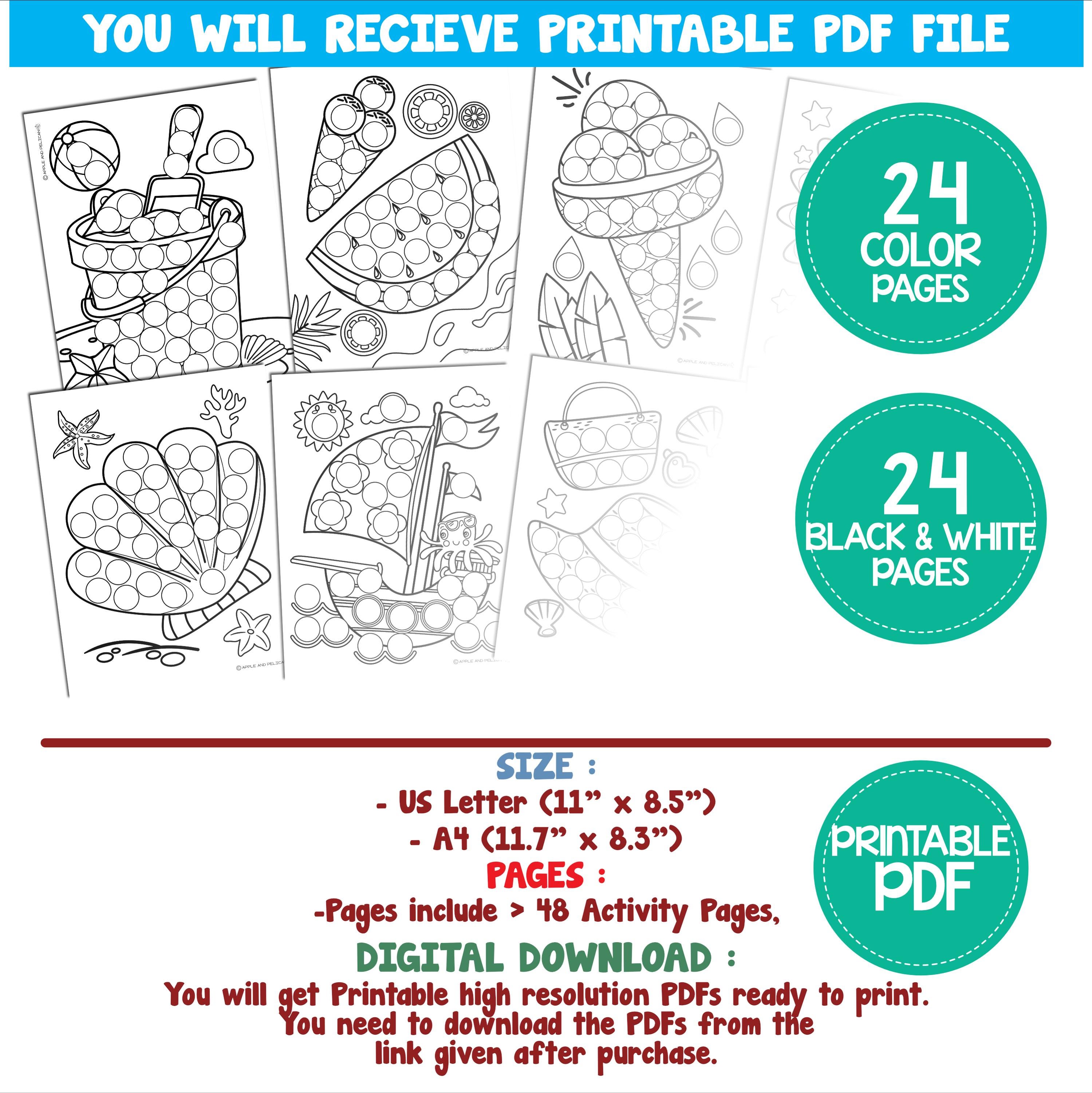 Summer Do a Dot Marker Coloring Pages for Kids, Do A Dot Activity ...