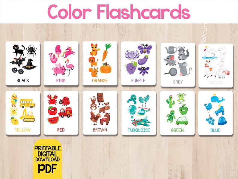 12 Children’s Color Flash Cards Printable, Montessori Flashcards, Color ...