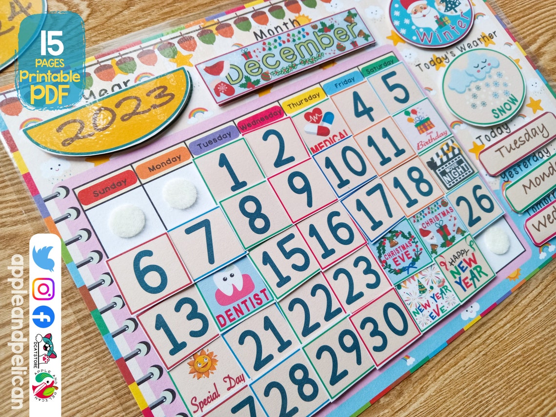 Kids Perpetual Calendar Circle Time Printable Kids Calendar - Etsy