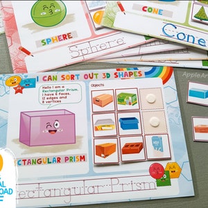 3D Shapes Sorting Activities Shapes Matching Game, Toddler Busy Book ...
