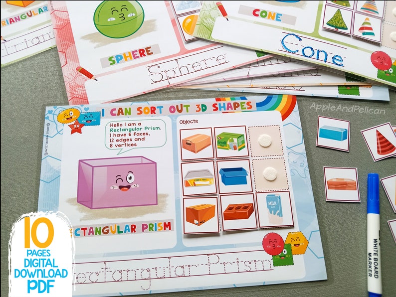 3D Shapes Sorting Activities Shapes Matching Game, Toddler Busy Book ...
