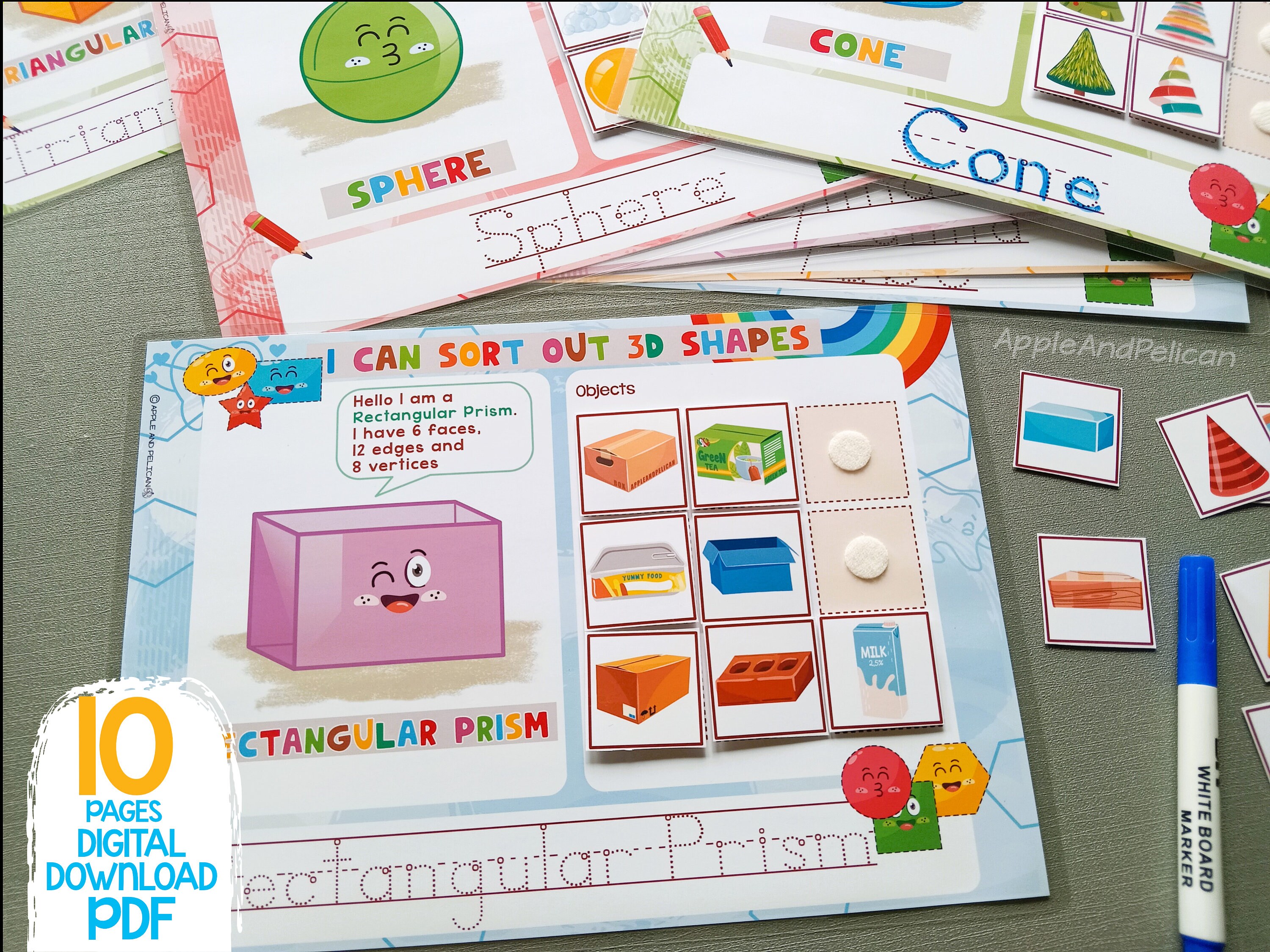 3D Shapes Sorting Activities Shapes Matching Game, Toddler Busy Book ...