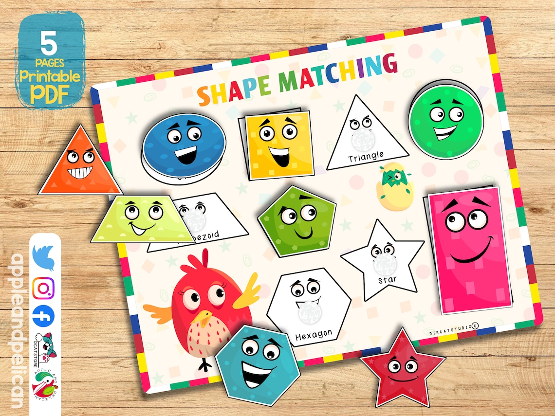 Shapes Matching Activity Printable, Toddler Flash Card, Preschool ...