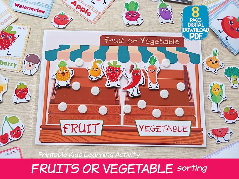 Fruits and Vegetables Sorting Toddler Activity, Printable Educational ...