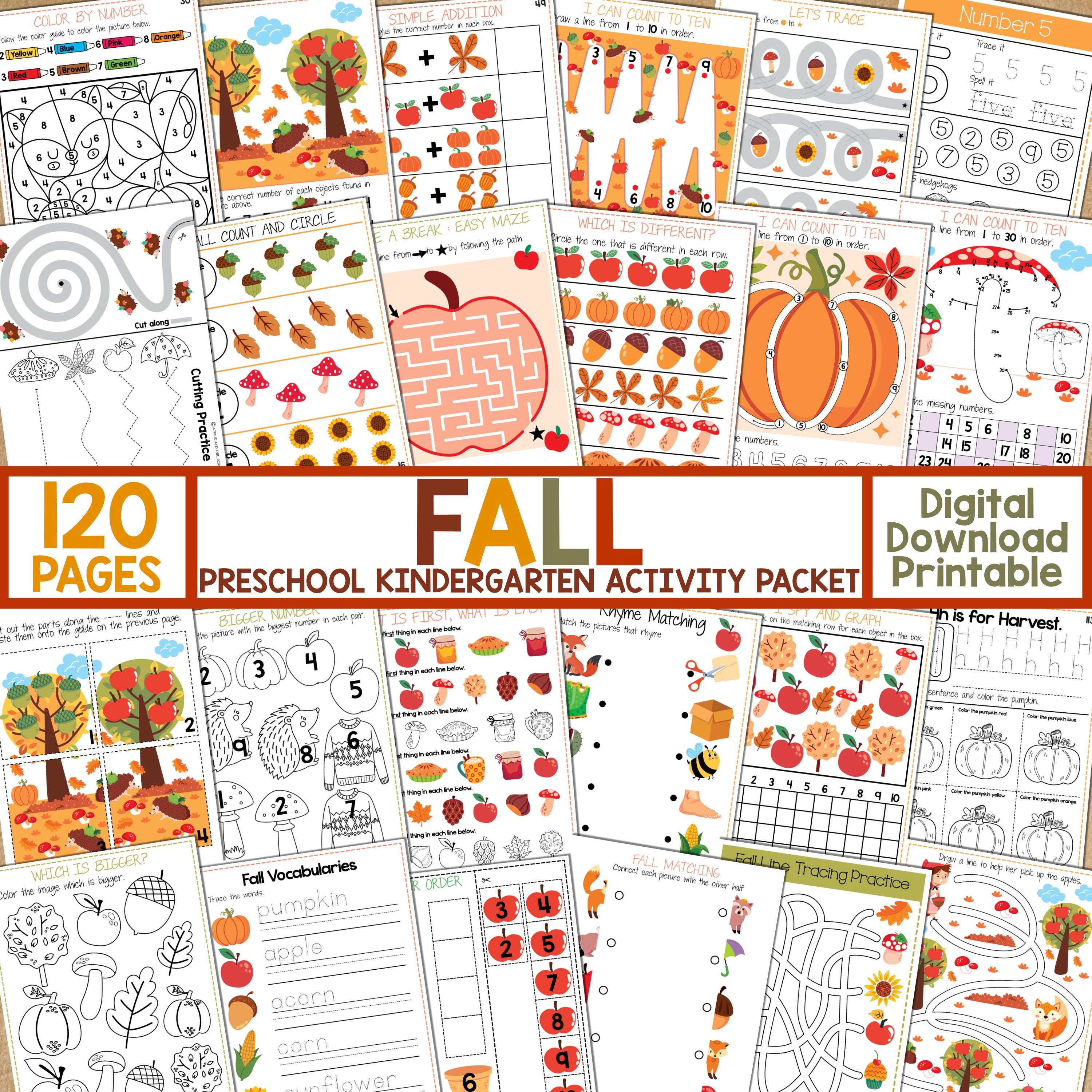 Fall Preschool Kindergarten Activity Packet, Fall Kid Activity ...