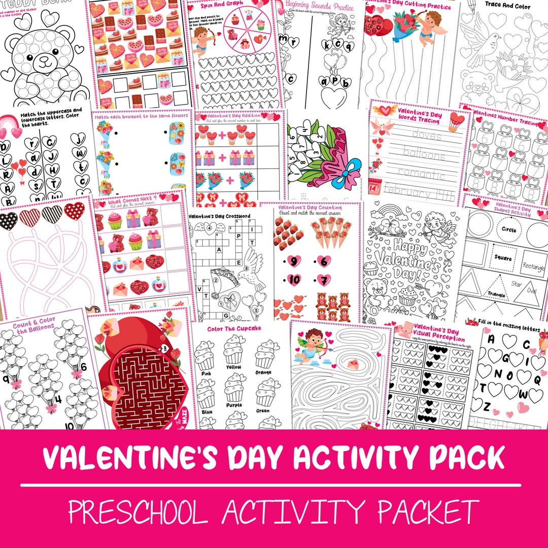 Valentine’s Day Printable Kid Activity Preschool Packet, Kindergarten ...