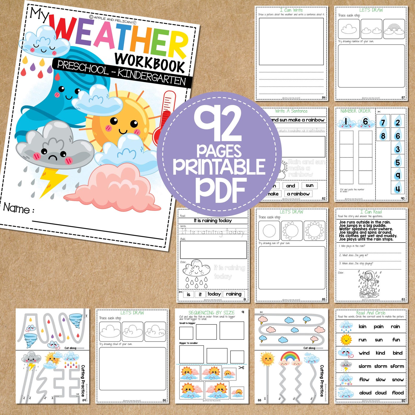 Weather Activity Preschool Kindergarten Workbook, Kids Activity ...