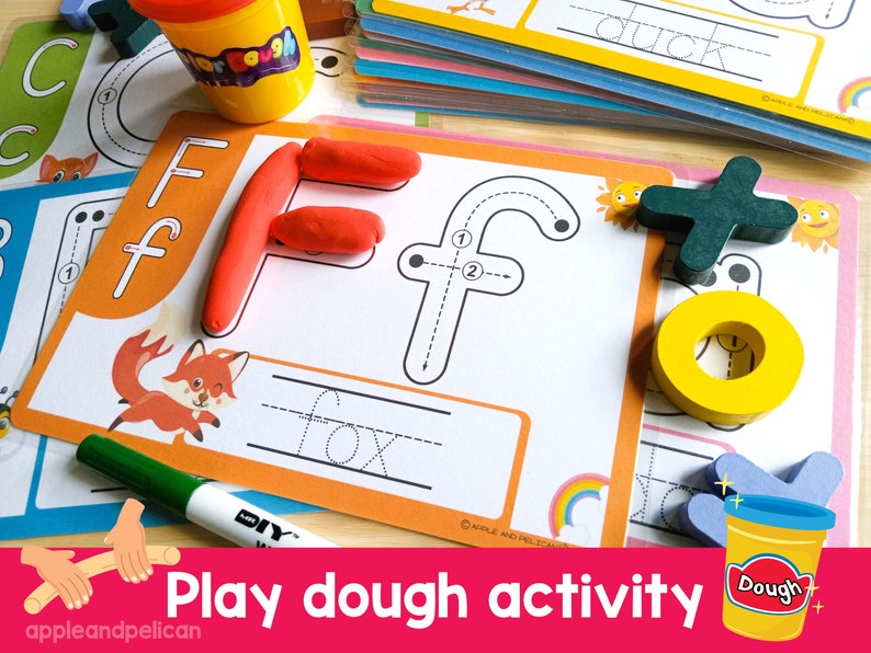 Alphabet Flashcard Play Dough Mat Letter Formation Tracing Card Early ...