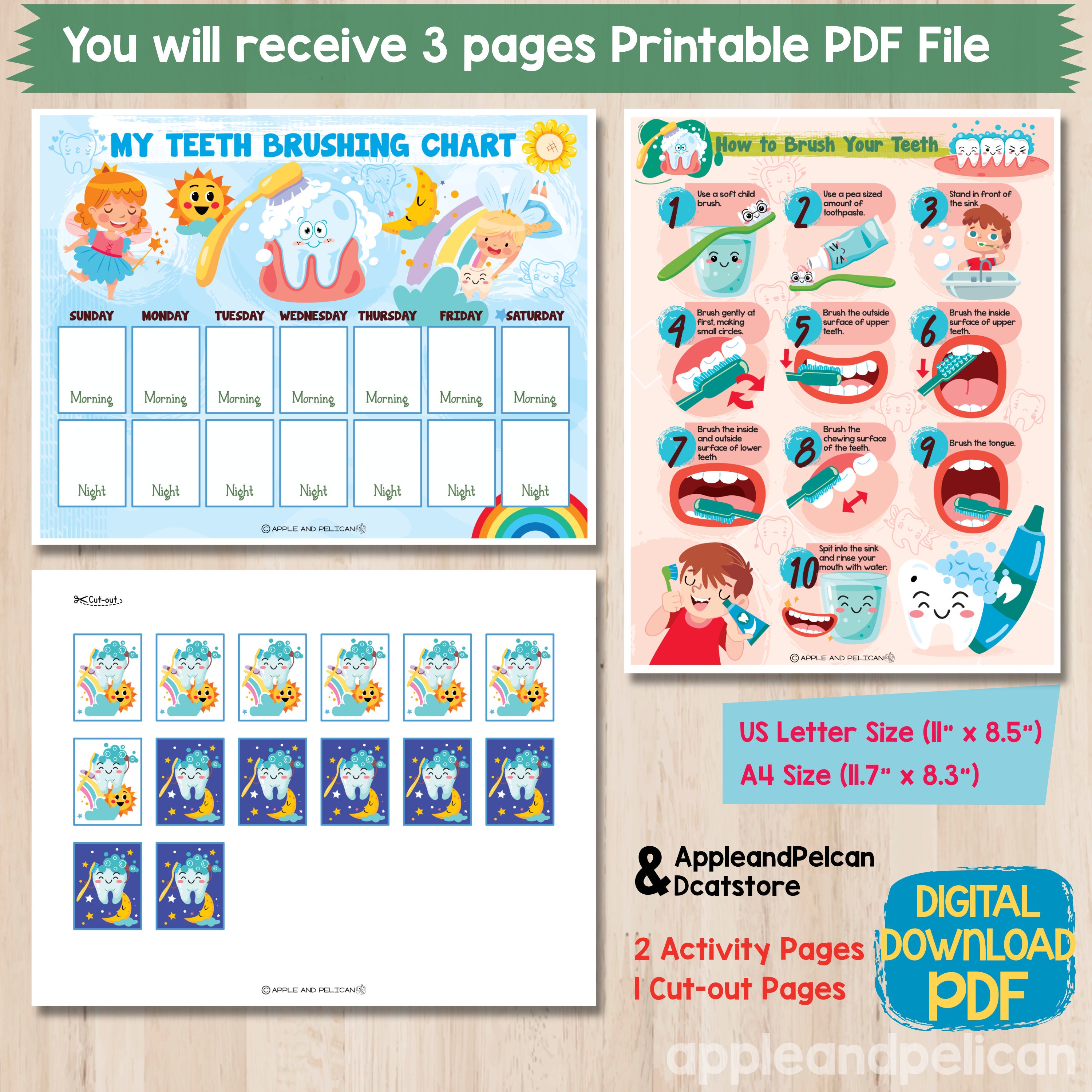 Toddler Daily Brushing Teeth Charts Kids Daily Routine Chart, Toddler ...