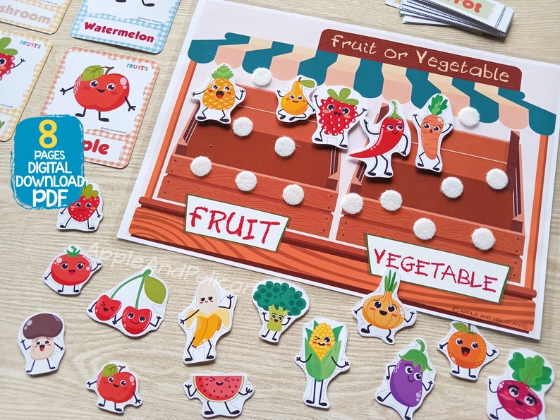 Fruits and Vegetables Sorting Toddler Activity, Printable Educational ...