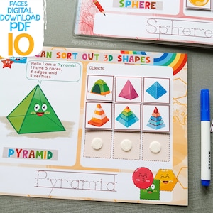 3D Shapes Sorting Activities Shapes Matching Game, Toddler Busy Book ...