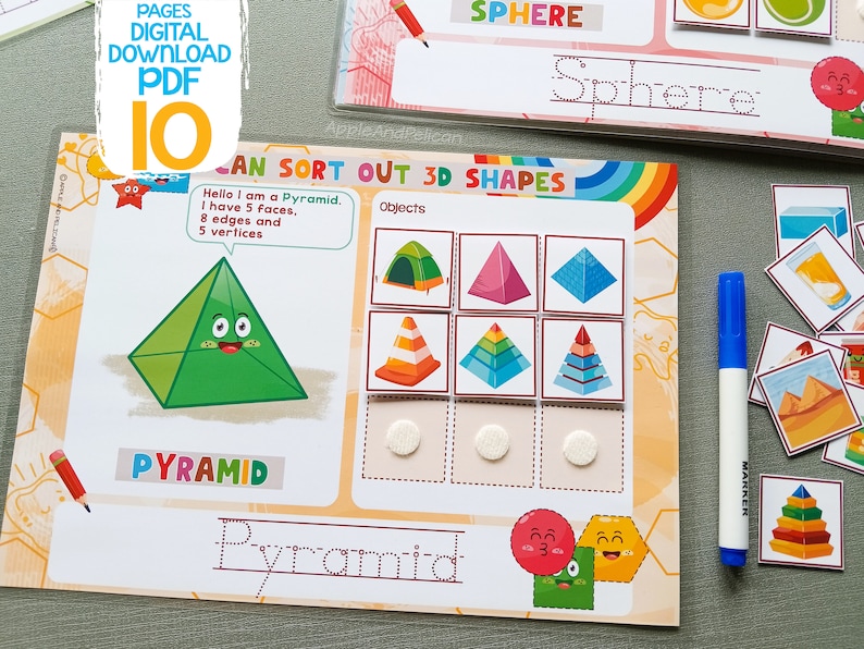 3D Shapes Sorting Activities Shapes Matching Game, Toddler Busy Book ...