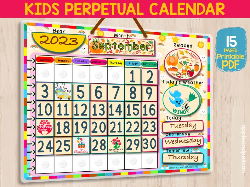 Kids Perpetual Calendar Circle Time Printable Kids Calendar - Etsy