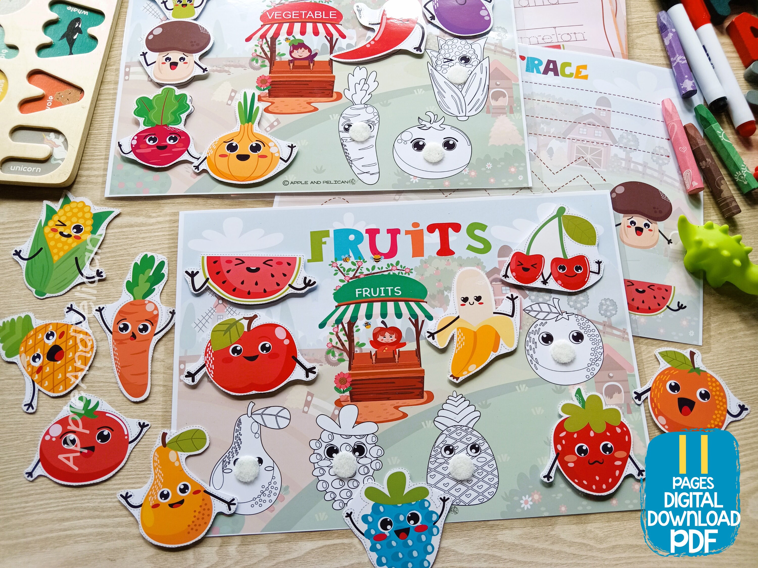 Fruits and Vegetables Sorting Activity, Printable Matching Game for ...