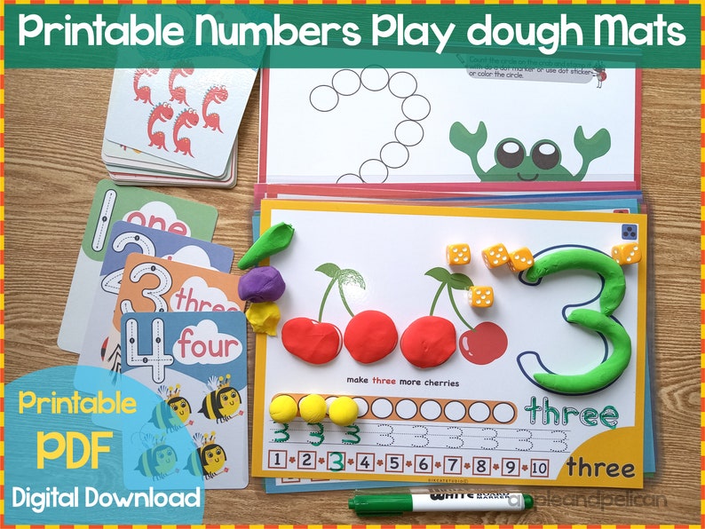 Number Play Dough Mat Number Flashcard Printable Worksheets, Preschool ...