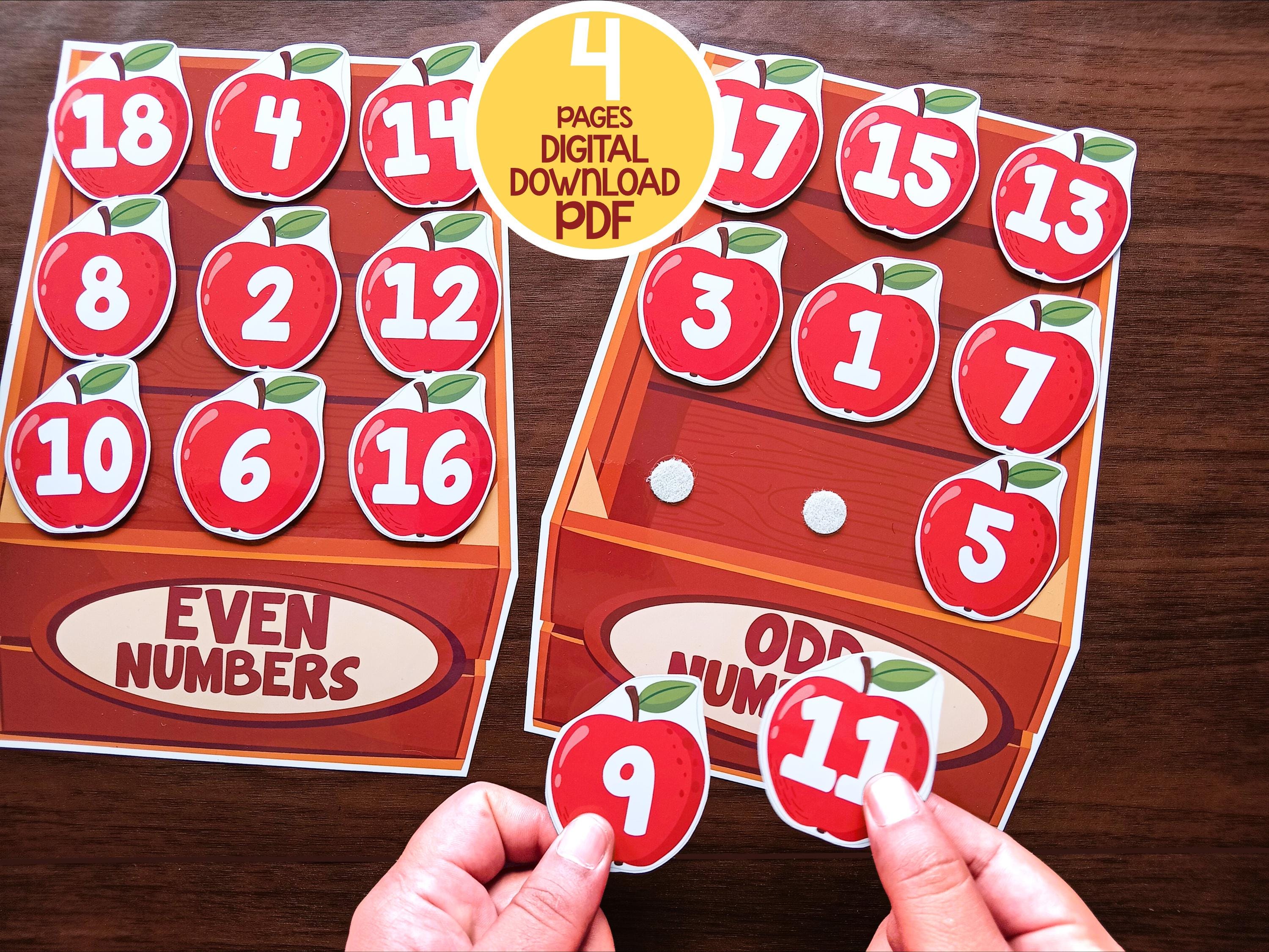 Math Activity Even and Odd Number Sorting Preschool Printable, Apple ...
