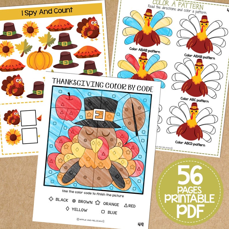 Thanksgiving Kid Activity Preschool Packet, Printable Worksheet ...