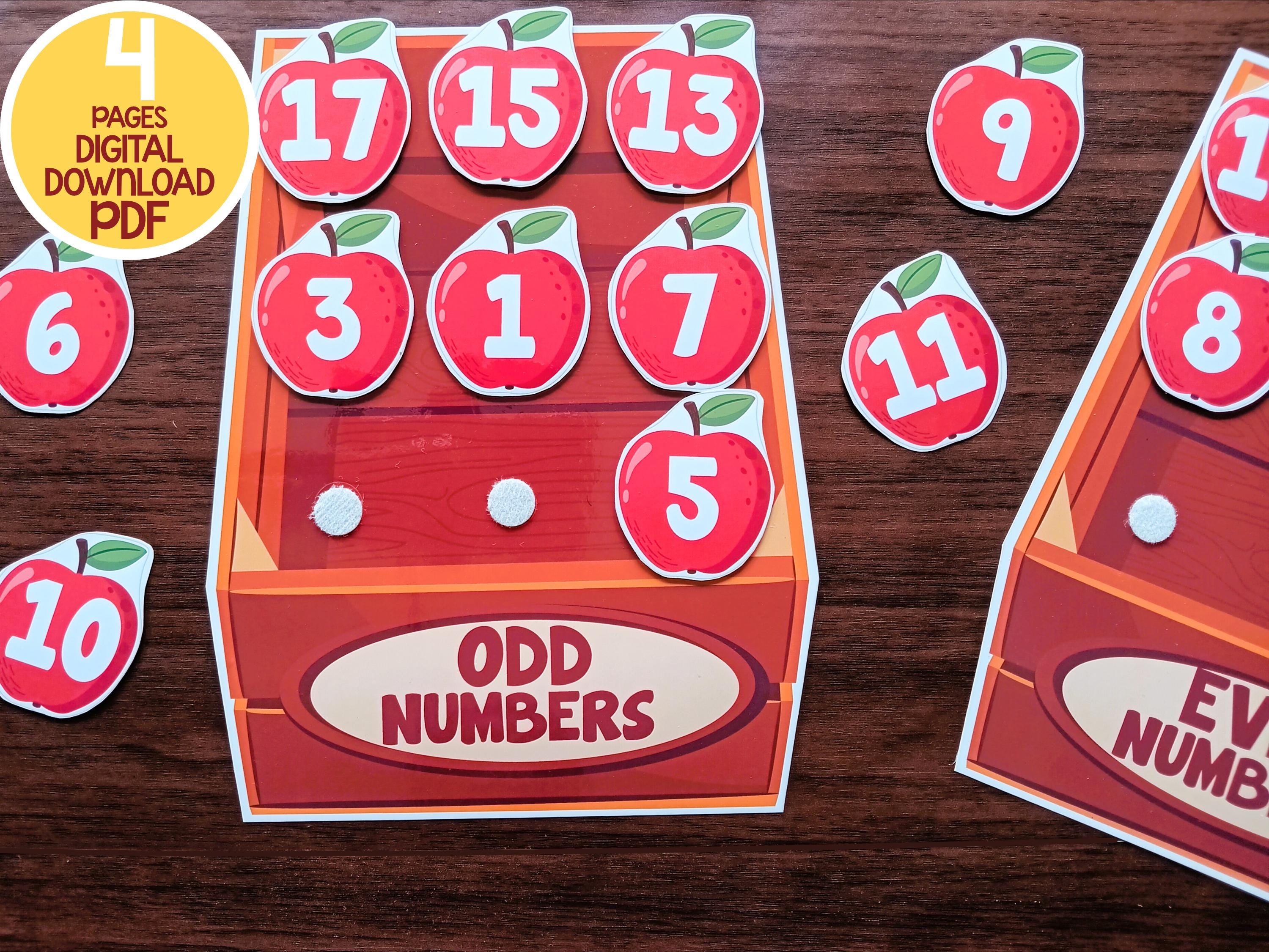 Math Activity Even and Odd Number Sorting Preschool Printable, Apple ...