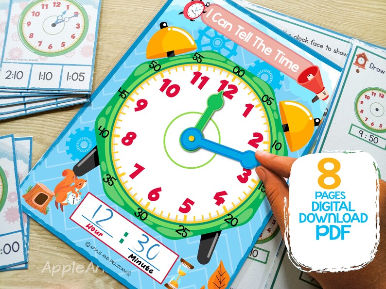 Learn to Tell Time Printable Kids Educational Clock, Preschool ...
