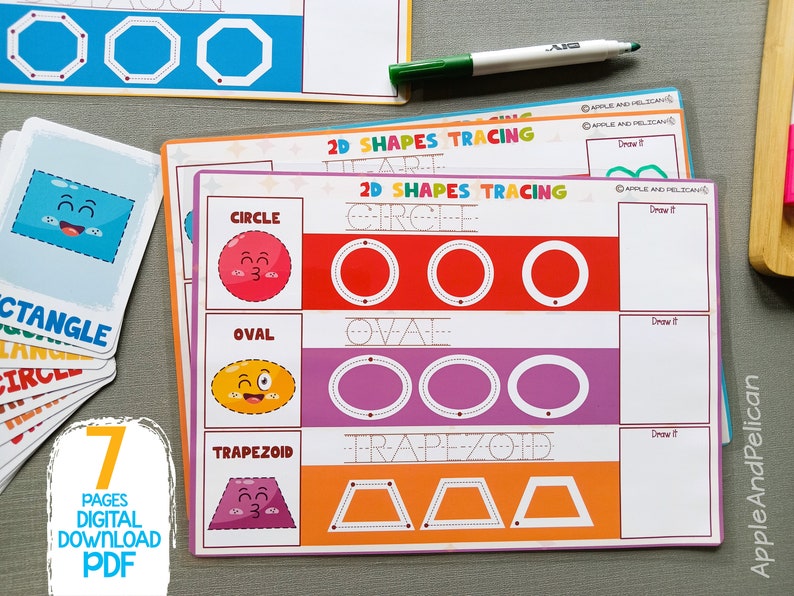 Shape Tracing Activity 2D Shapes Trace Worksheet, Printable Homeschool ...