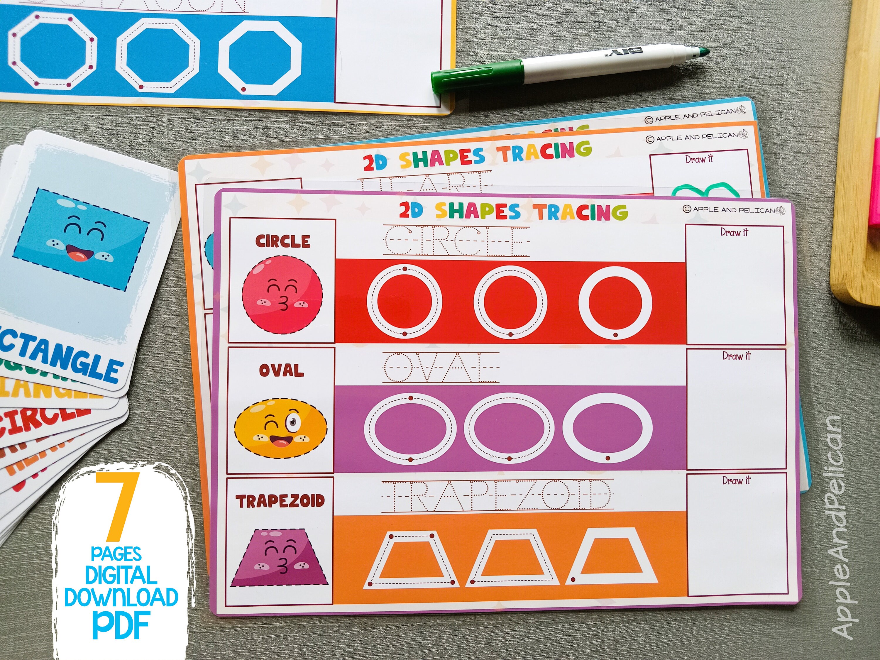Shape Tracing Activity 2D Shapes Trace Worksheet, Printable Homeschool ...