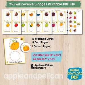 Visual Close up Matching Activity for Kids, Printable Fall Visual ...