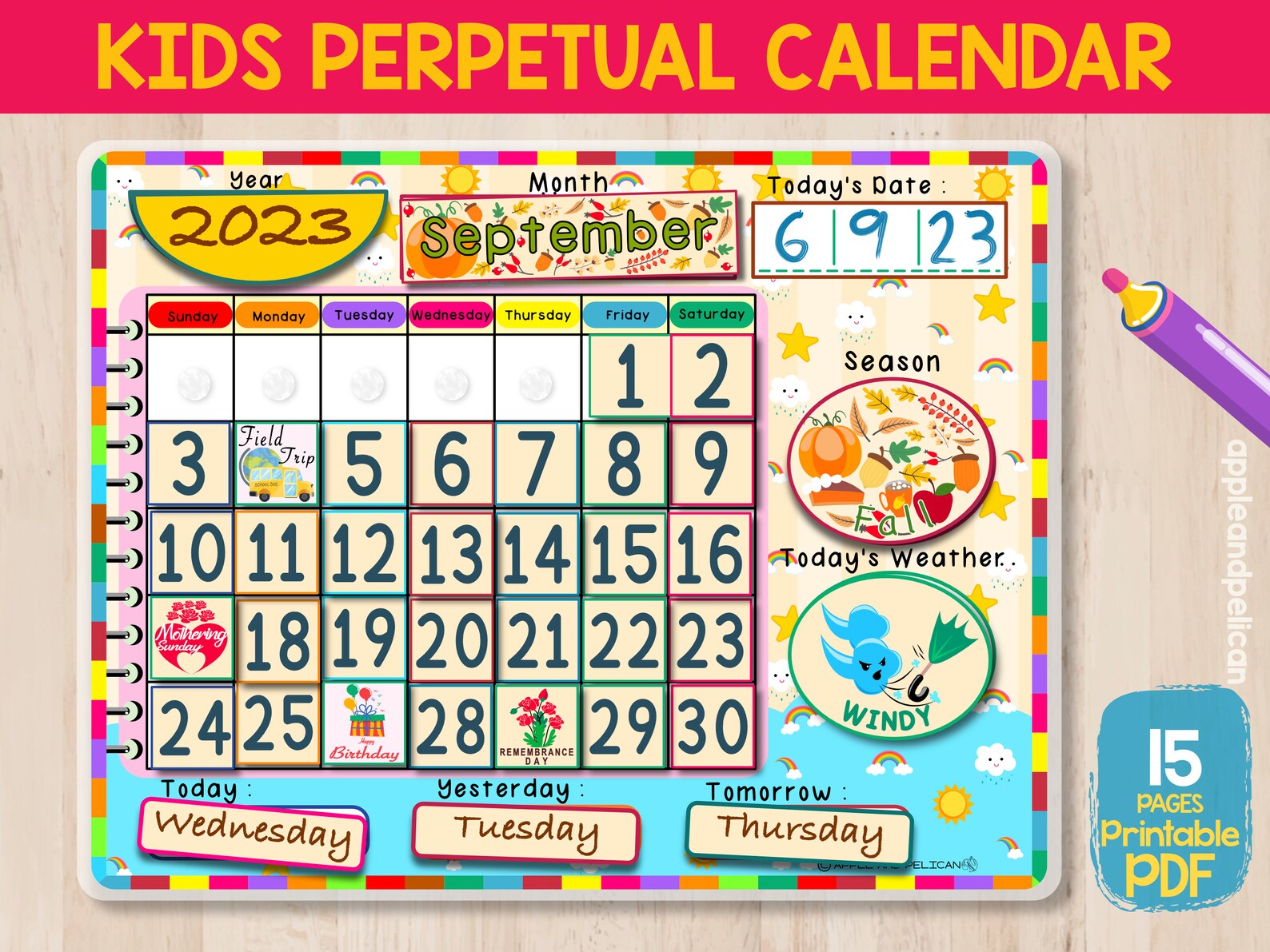 Kids Perpetual Calendar Circle Time Printable Kids Calendar - Etsy