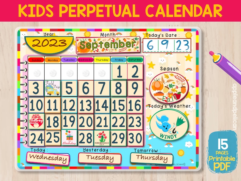 Kids Perpetual Calendar Circle Time Printable Kids Calendar - Etsy