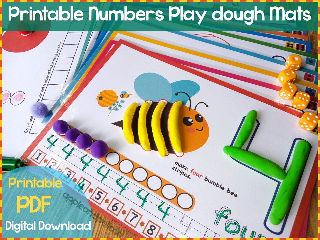 Number Play Dough Mat Number Flashcard Printable Worksheets, Preschool ...