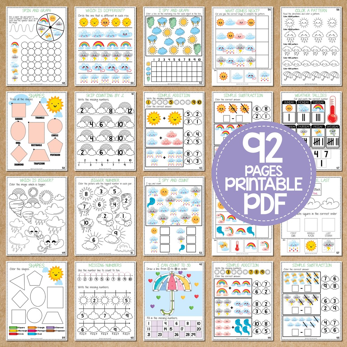 Weather Activity Preschool Kindergarten Workbook, Kids Activity ...