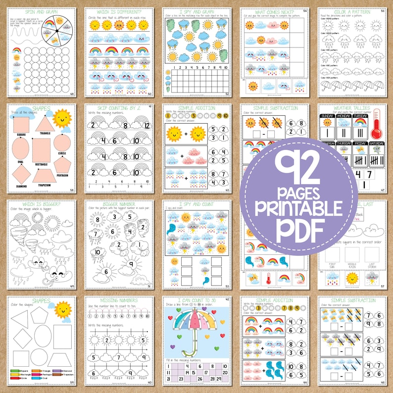 Weather Activity Preschool Kindergarten Workbook, Kids Activity ...