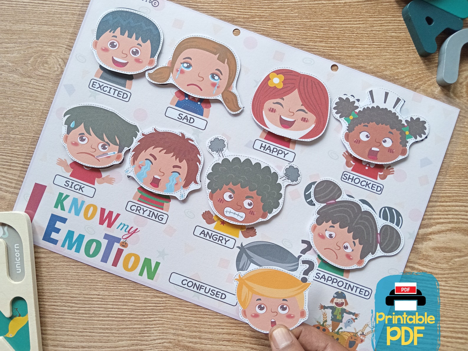 Kids Emotions Matching Activity, Toddler Emotions Worksheet, Feeling ...