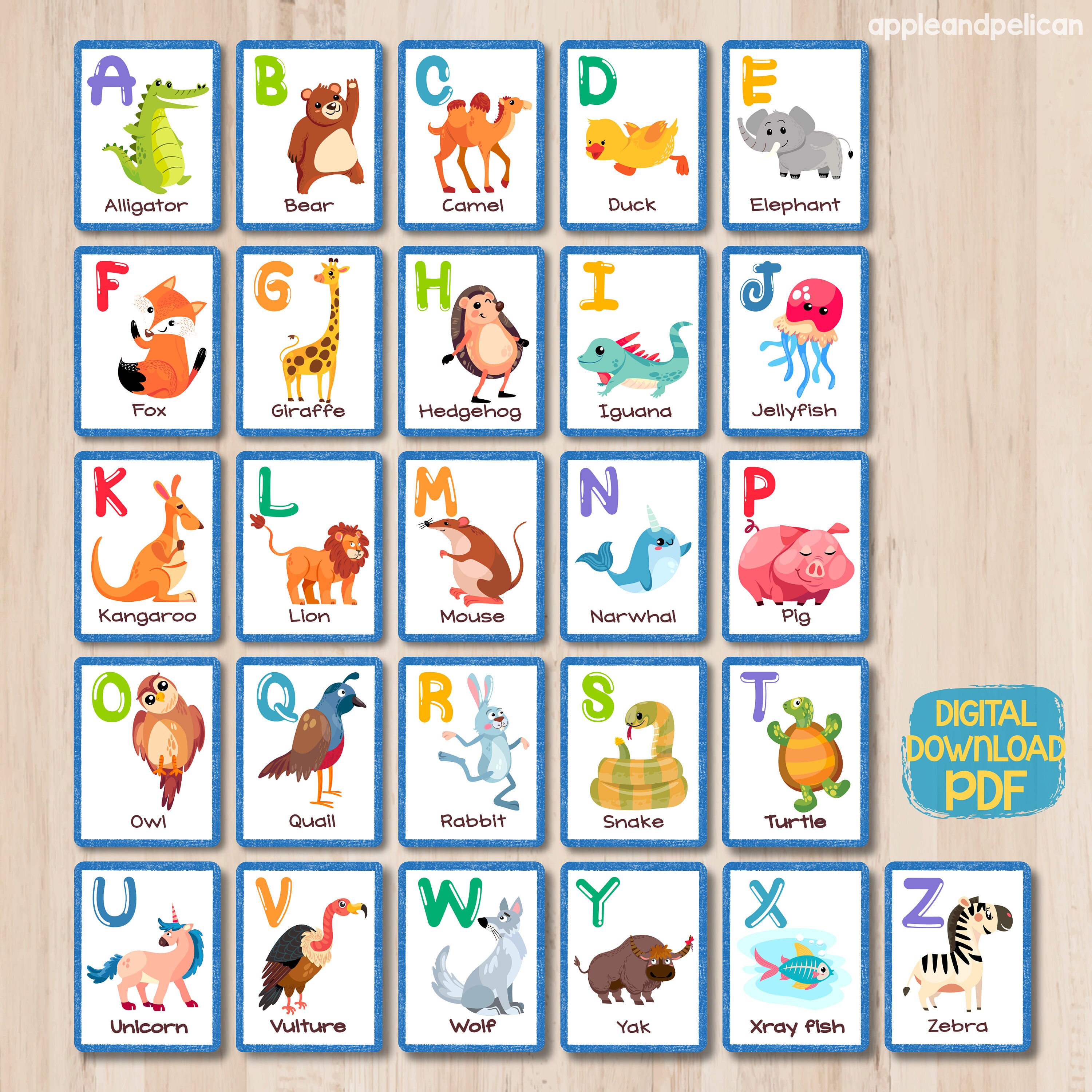 Montessori Alphabet Animal ABC Flashcards Printable, Toddler Flash ...