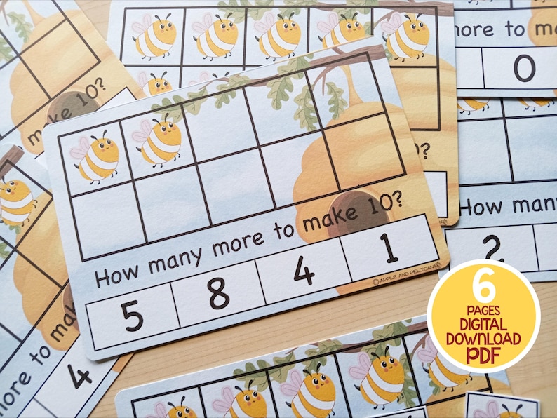 Ten Frame Counting Activity Printable, Math Preschool, Spring Bee Count ...