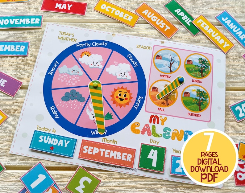 Kids Daily Calendar Printable, Circle Time, Preschool Curriculum, Homeschool Classroom Wall ...