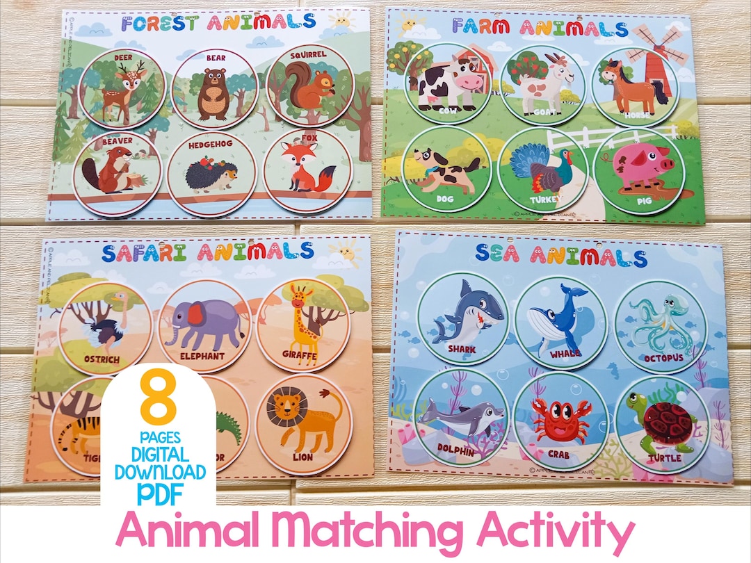 Animals Matching Activity for Kids, Animals Learning, Printable Animal ...