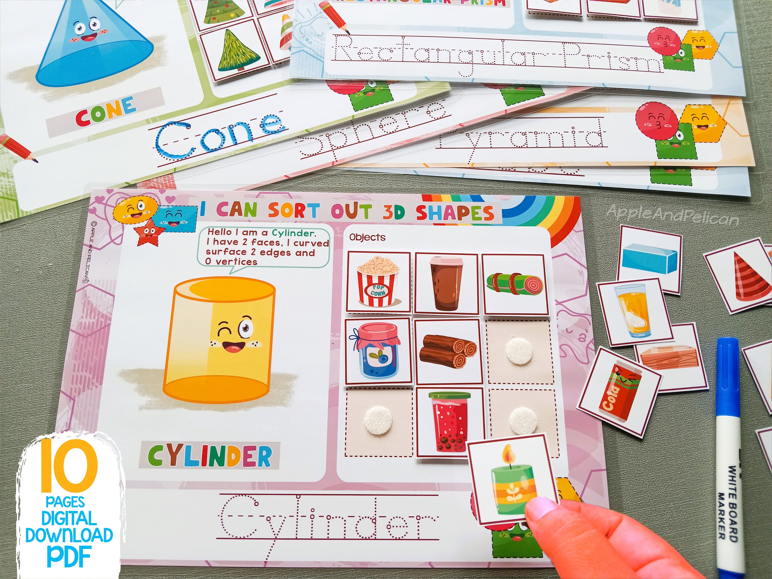 3D Shapes Sorting Activities Shapes Matching Game, Toddler Busy Book ...